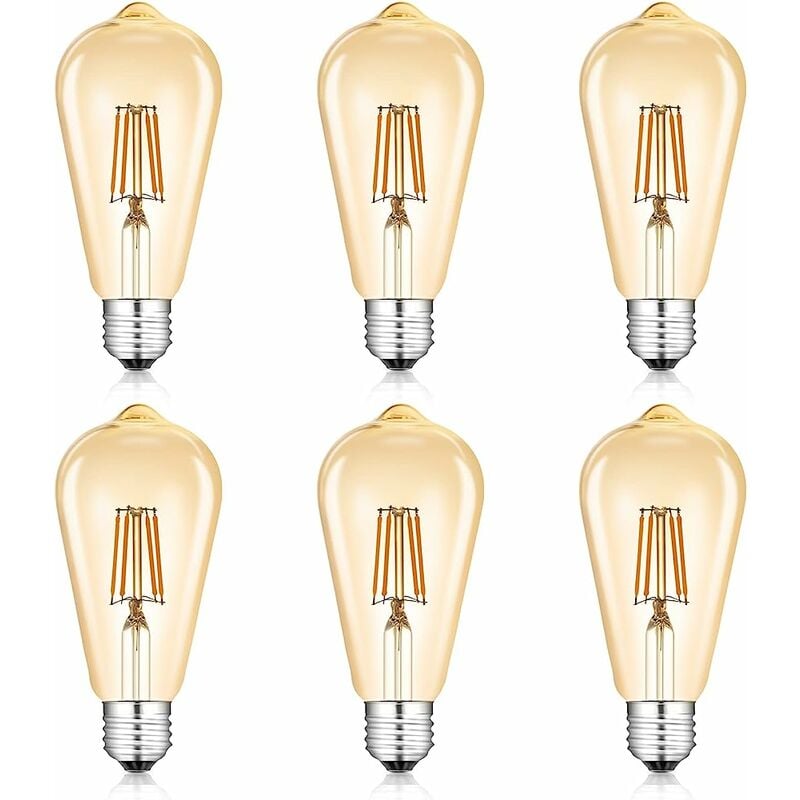 Ampoule LED E26/E27 Vintage Ampoule Filament Ampoule à Visser Ambre Antique Lampe Rétro Jaune ...