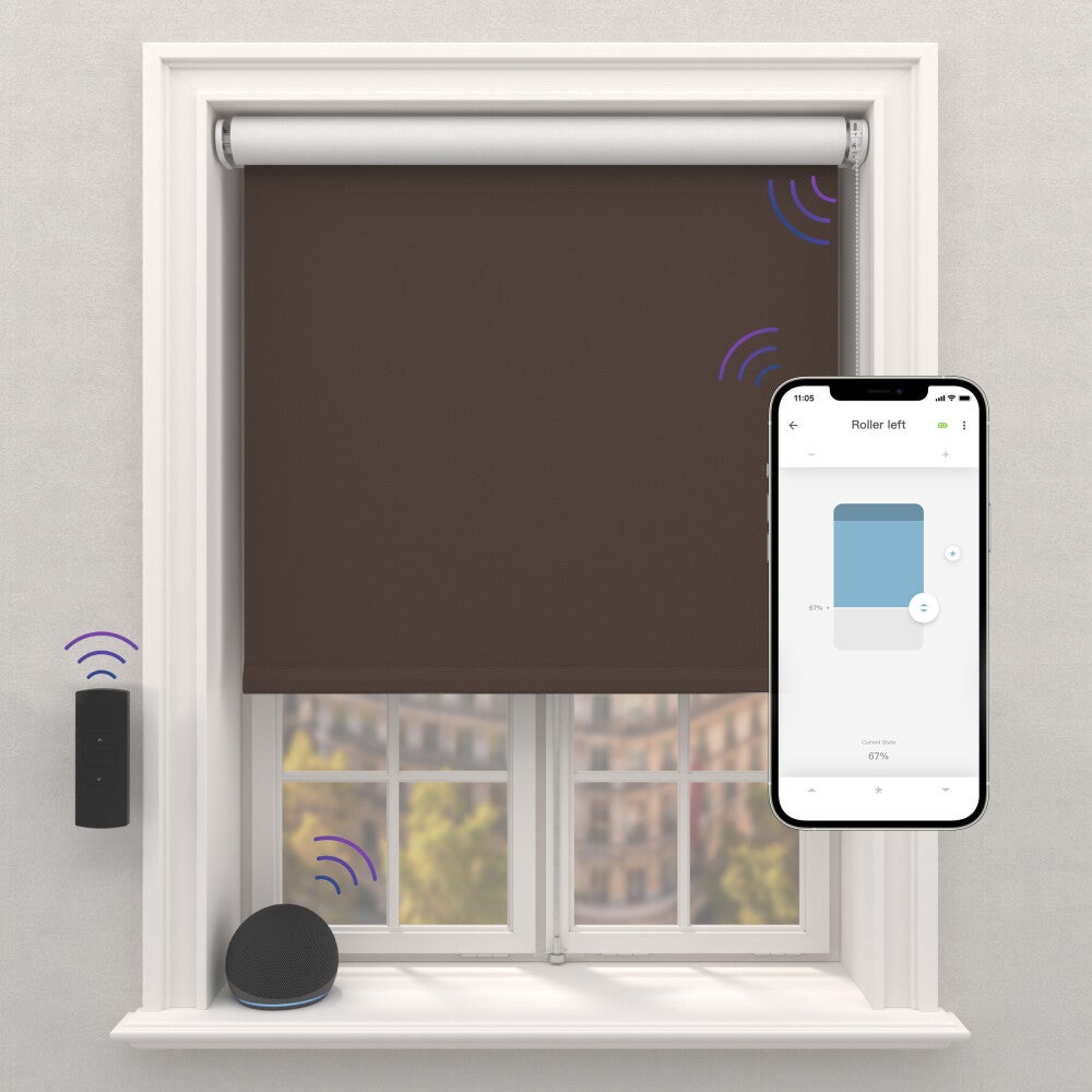 Store enrouleur motorisé occultant - Marron - l.80 x h.190 cm | Leroy ...