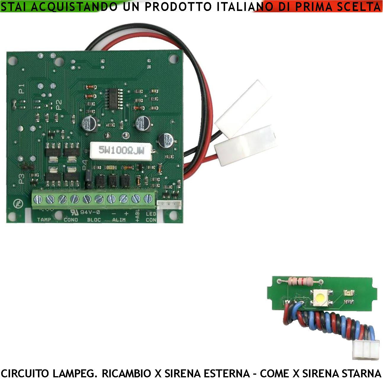 Circuito di Ricambio Con Led Lampeggiante per Sirena Esterna Antifurto ...