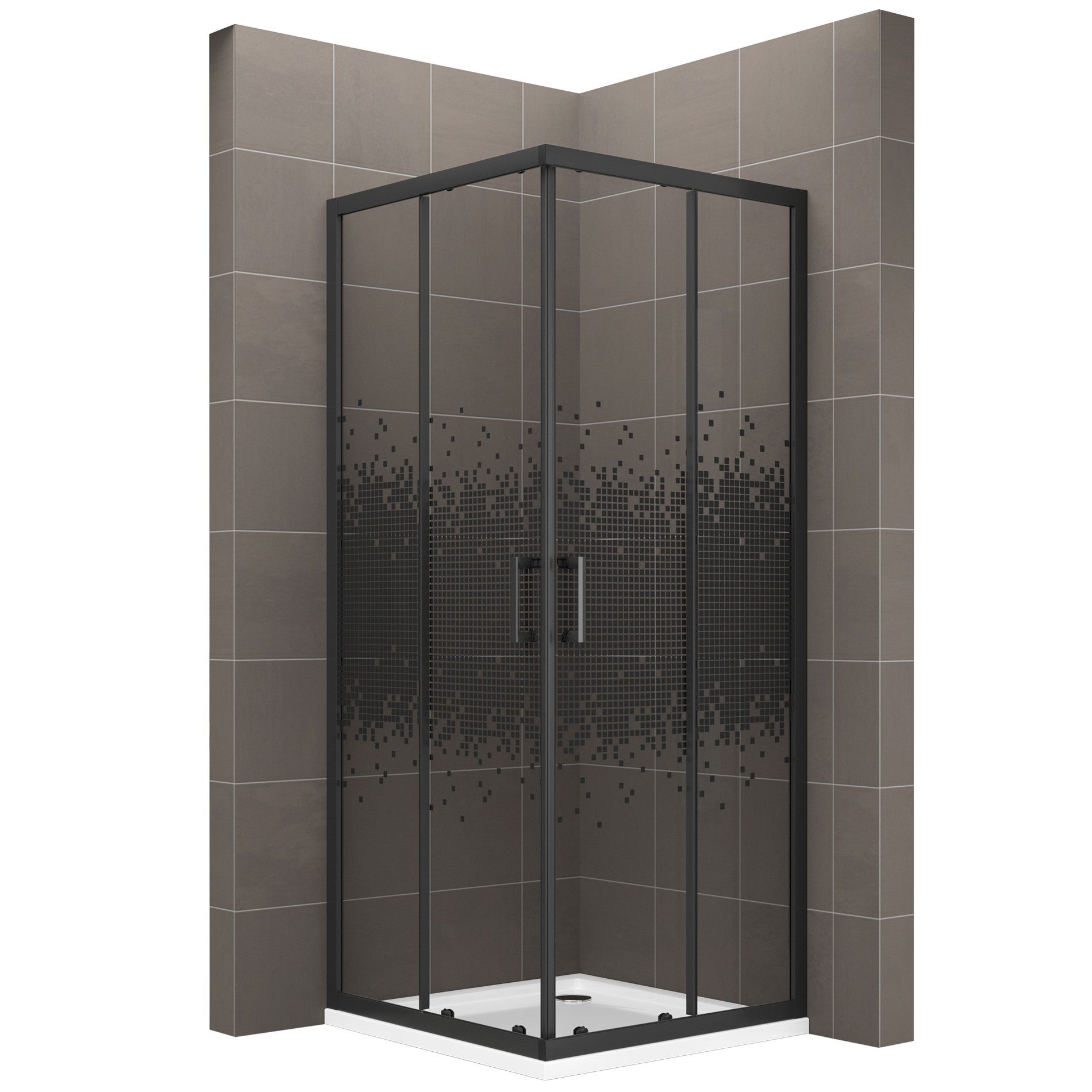 BOHA-PIX Cabine de douche 90x90 cm H.180 verre sérigraphié pixel noir ...