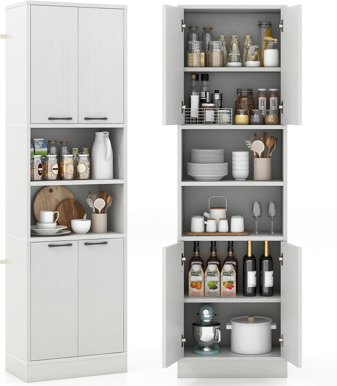 Buffet Cuisine Haut 190 cm, Meuble de Cuisine Rangement, 2 Placard ...