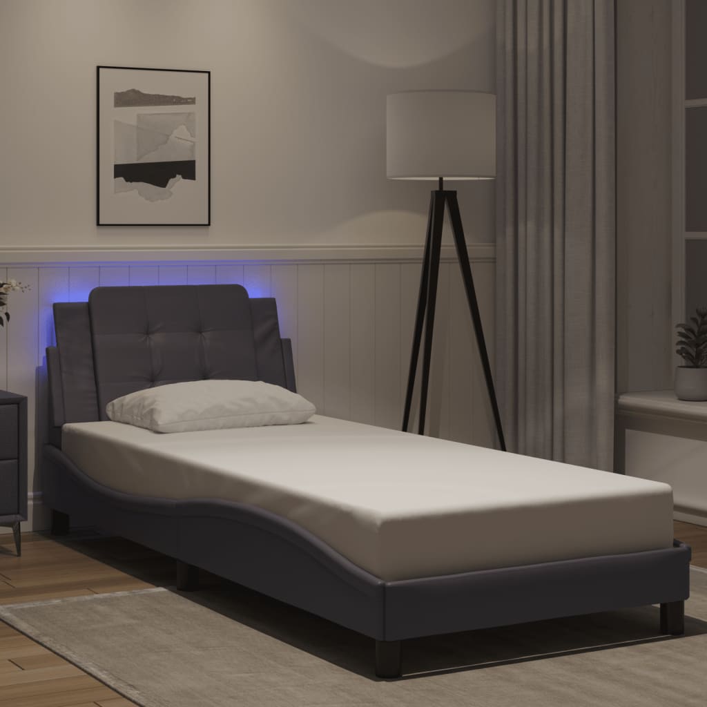 VidaXL Estructura cama con luces LED cuero sintético gris 100x200 cm ...