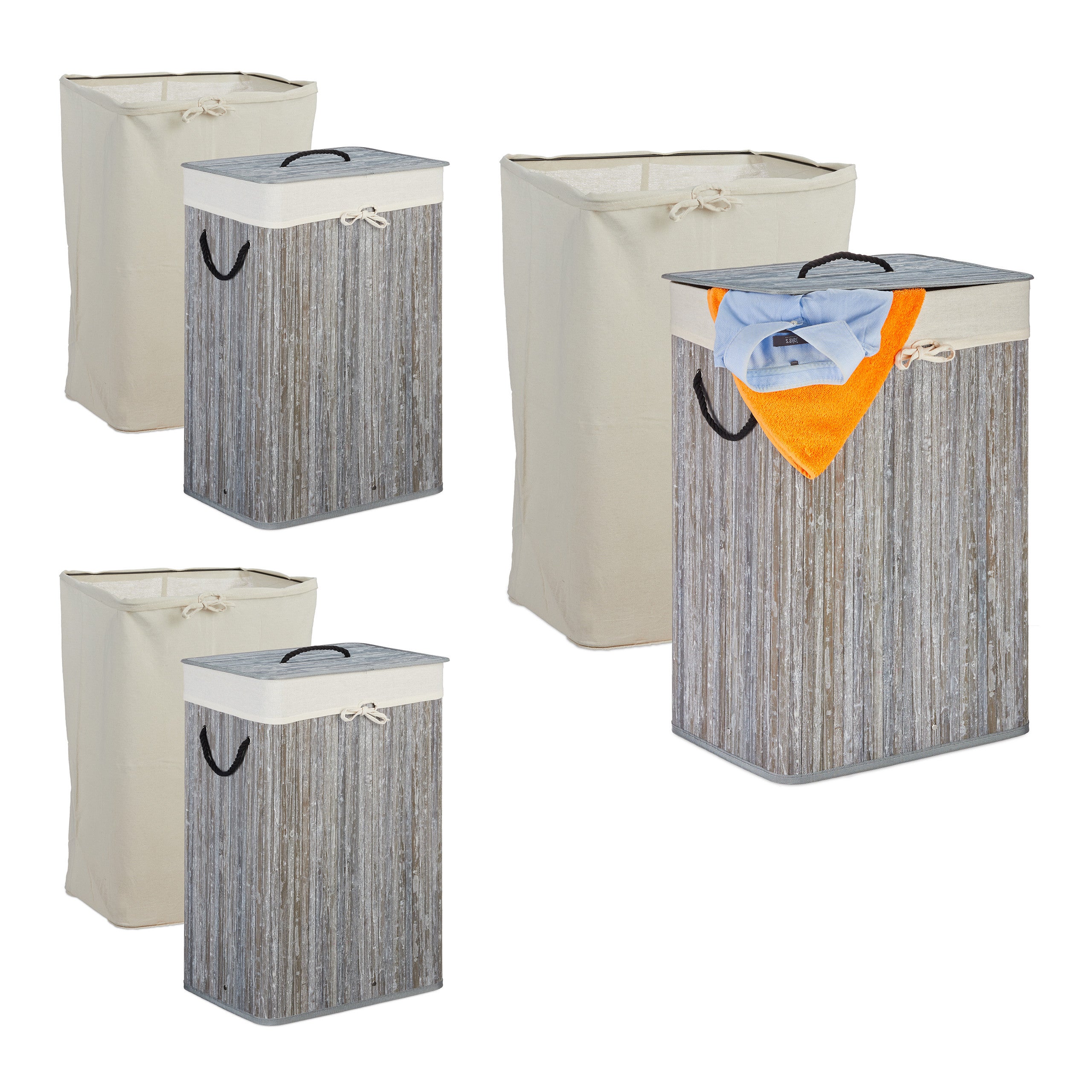 Relaxdays Panier lessive bambou, corbeille pliable, lot de 3, 80 l, 6 ...