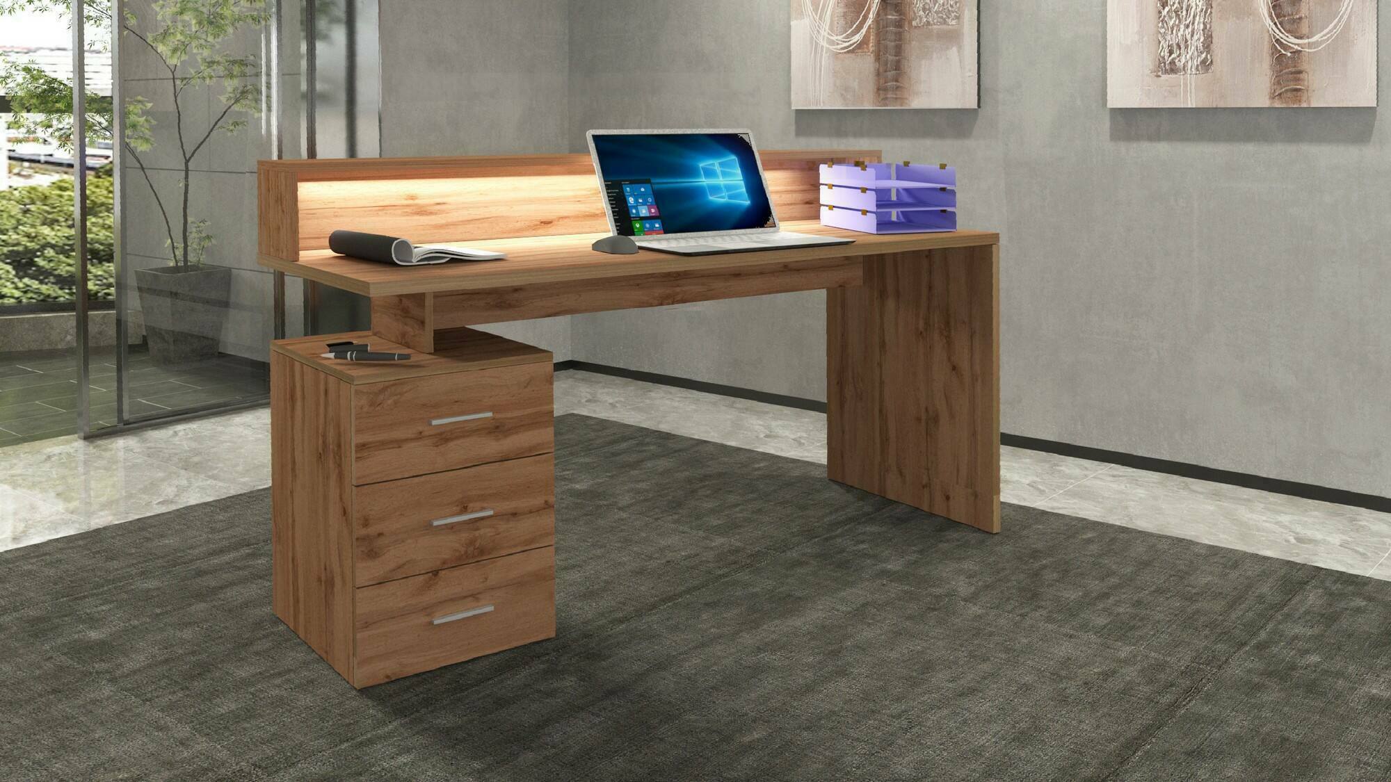 Bureau Alexandre, Bureau avec plateau et lampes LED, Bureau polyvalent ...