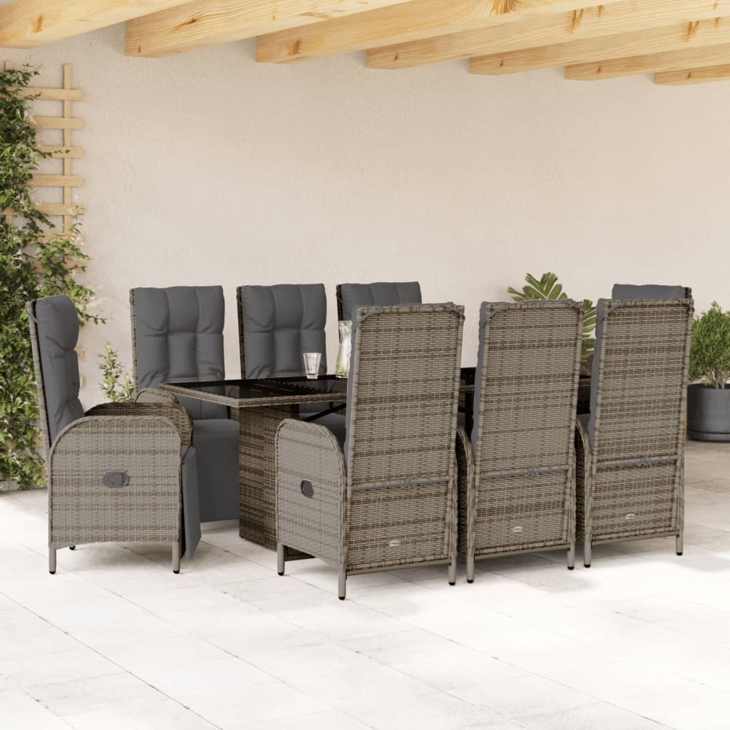 Ensemble à manger de jardin 9 pcs coussins gris résine tressée | Leroy ...