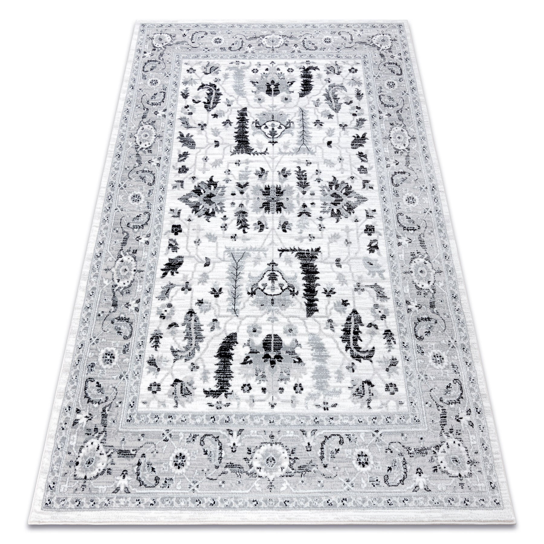 Tapis ARGENT - W7039 Fleurs gris et noir 133x190 cm | Leroy Merlin