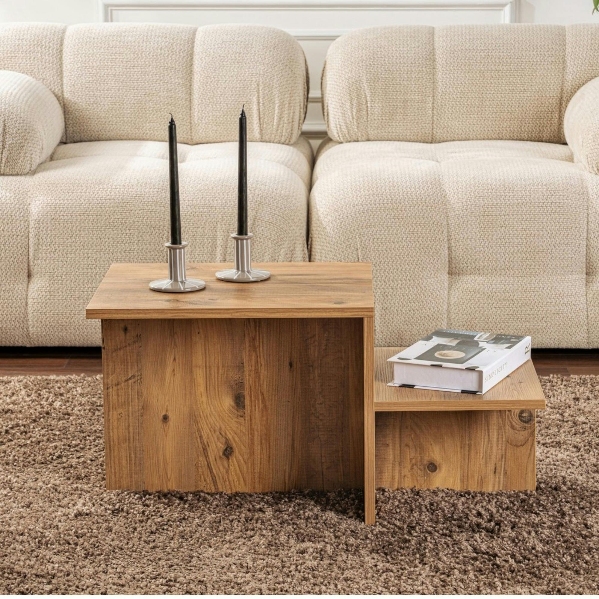 Table basse moderne effet bois naturel - 2 niveaux MARFA | Leroy Merlin