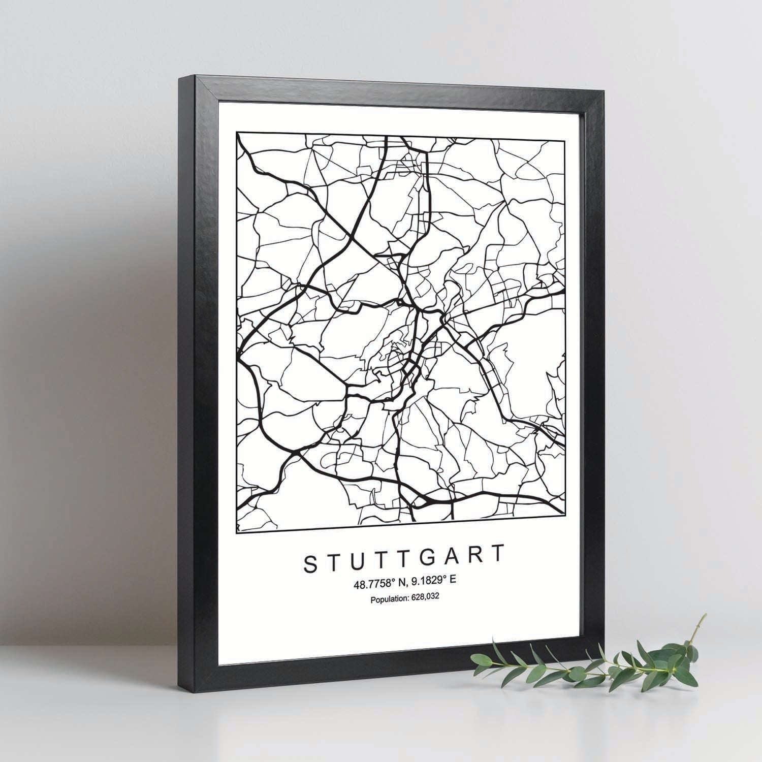 Carte Du Style Nordique De Stuttgart City En Noir Et Blanc. A4 Sans ...