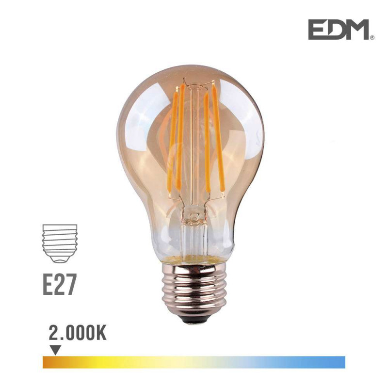 Bombilla LED EDM Filamento Estándar Cristal Vintage E27 6W 560lm 2000K ...
