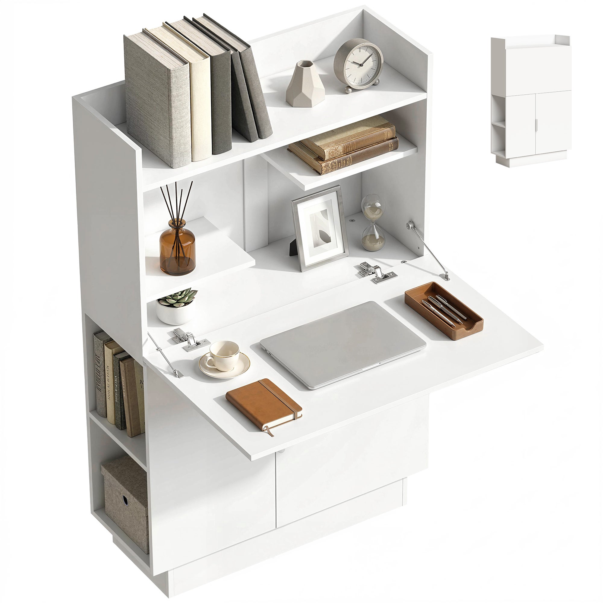 Bureau d'ordinateur pliable, bureau avec tablette rabattable, étagères ...