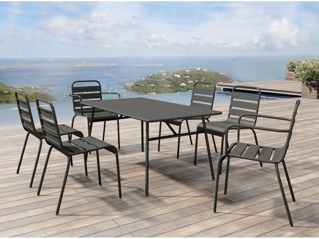 Comedor de jardín de metal - una mesa de 160 cm de ancho con 2 sillones ...