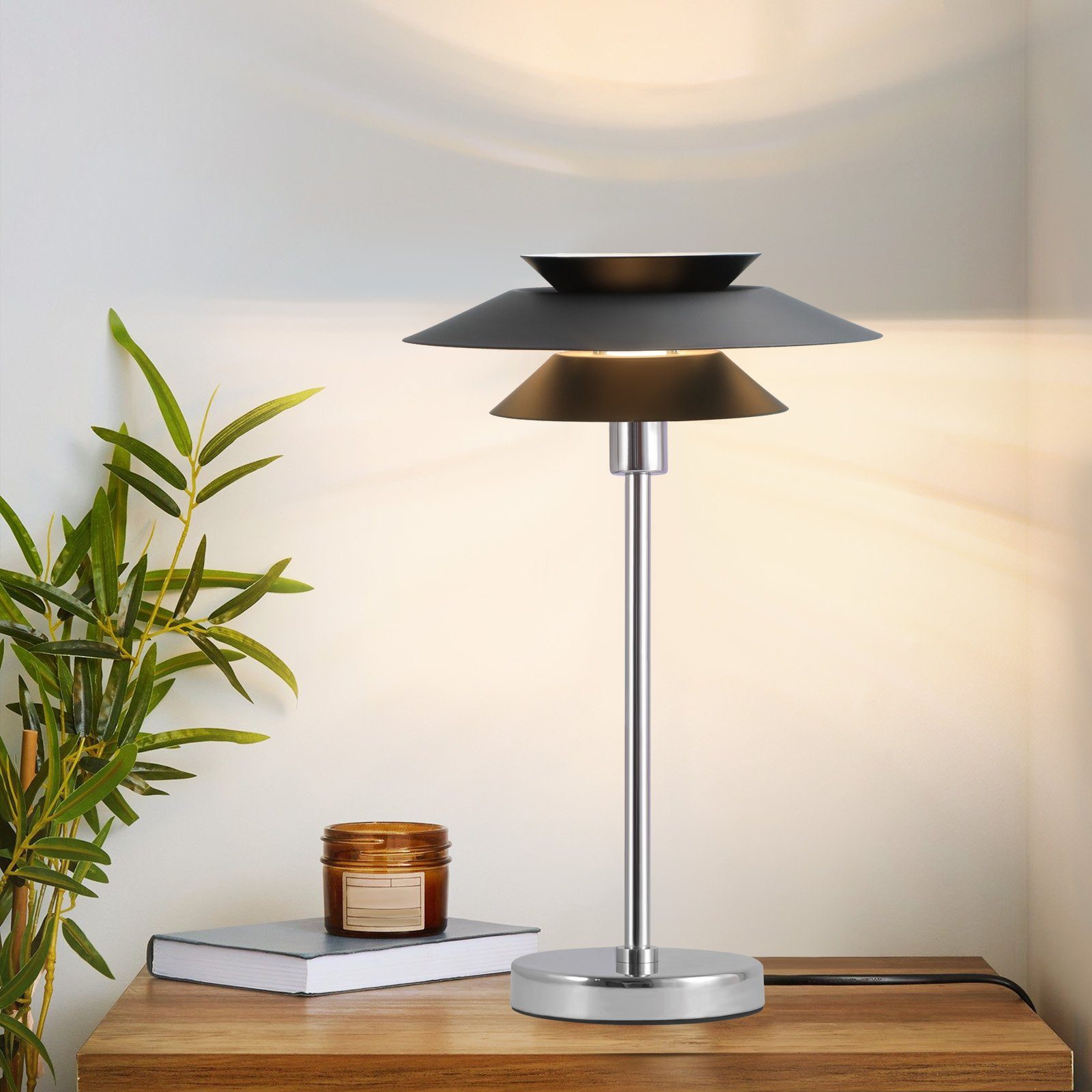 NETTLIFE Lampe de table noire Lampe de chevet moderne E14 1 flamme ...