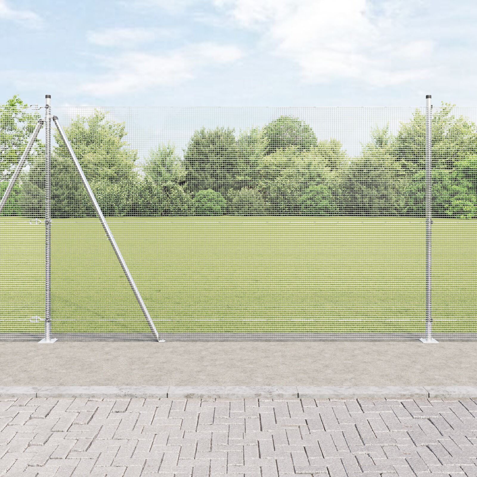 Clôture en fil soudé avec 13 poteaux à semelle 1,5x25 m Acier galvanisé ...