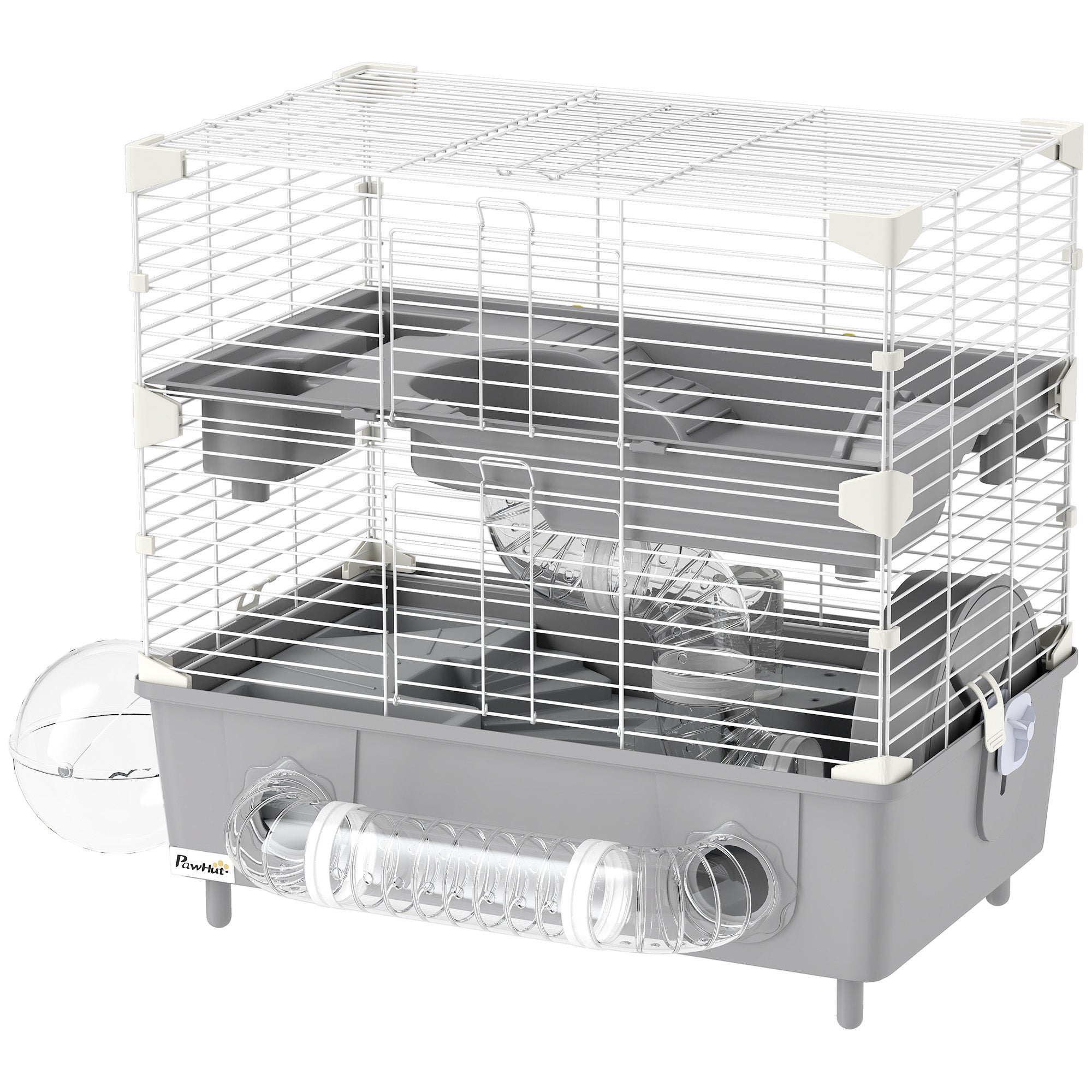 Cage à hamster à 2 niveaux et 3 portes avec roue et tubes, en acier, PS ...
