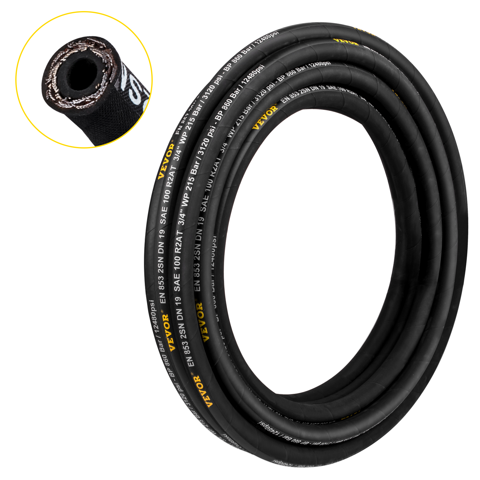 Tuyau Hydraulique VEVOR 1/2" x 30,5 m,Tuyau d'Essence 4000 PSI,Durite ...