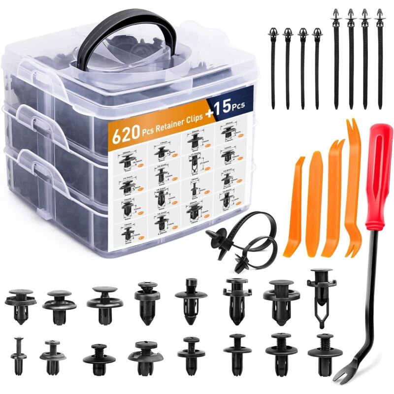 Kit de 635 Clips de Caisse et Fixations Auto - 16 Tailles pour Pare ...