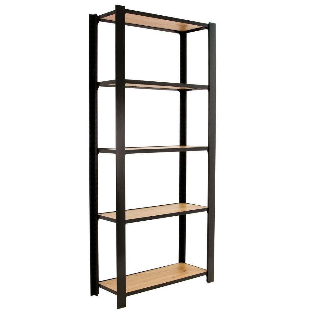Étagère métallique Simon Rack sans vis, couleur anthracite/chêne, 5 étagères, 2100x1600x300 mm ...