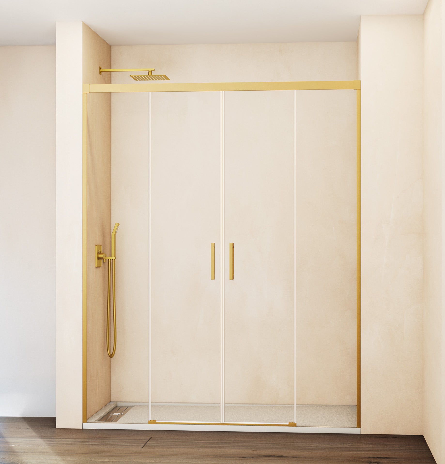 PAROI DE DOUCHE 2 FIXES + 2 COULISSANTS 200-210 cm. MODÈLE: BASICA OR ...