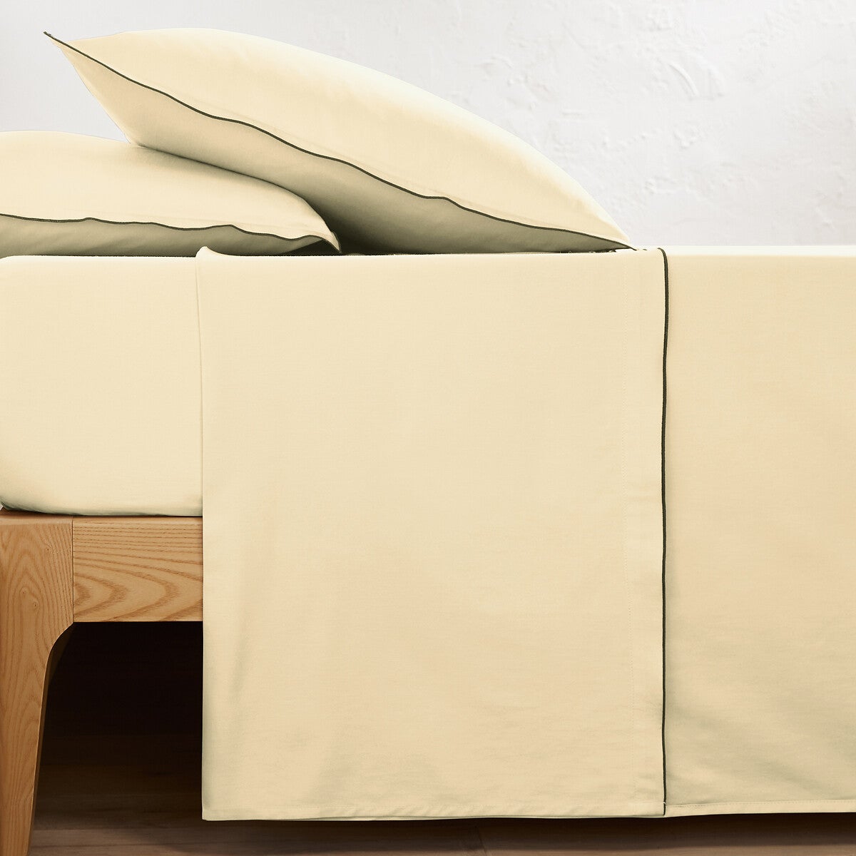 Drap plat satin de coton lavé, Victor uni - Vanille - 240 x 290 cm ...