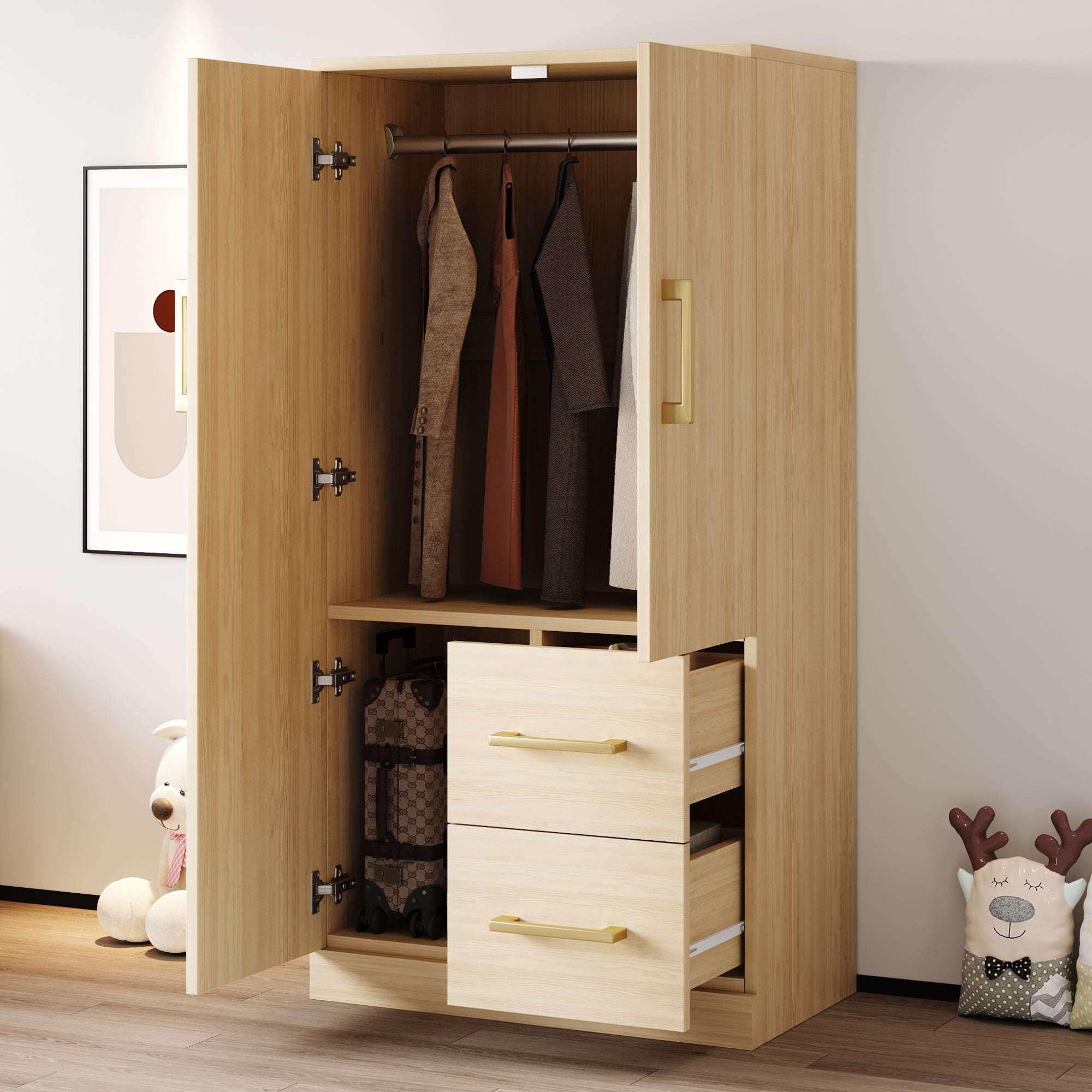 Armario de 70 x 40 x 135 cm, modelo de dos puertas con cajones y ...