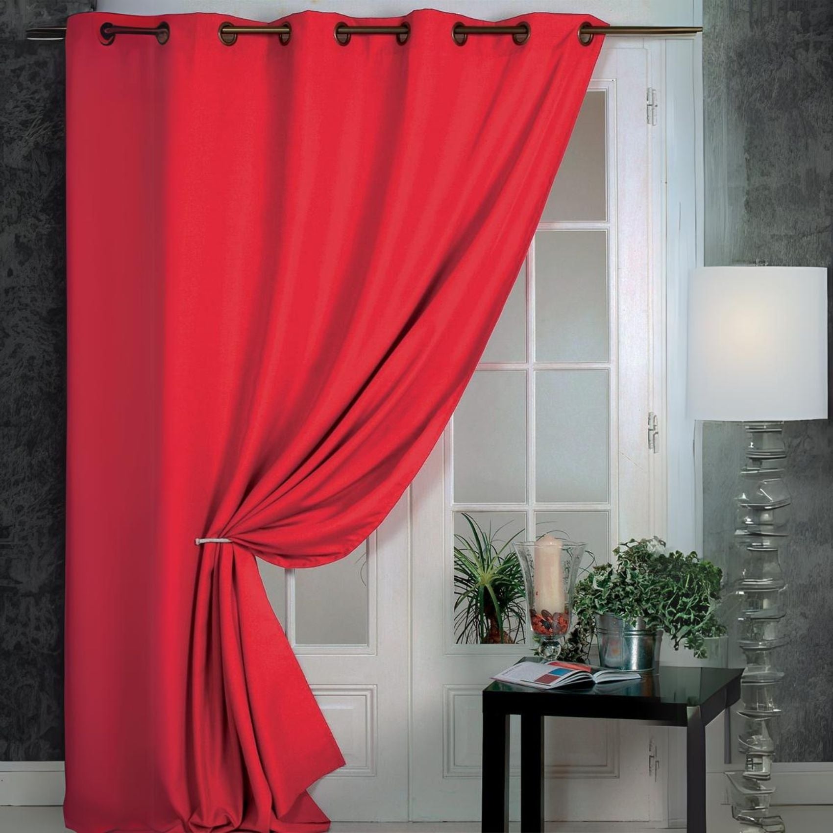 Rideau 100% occultant Ignifugé M1 Non Feu Piment - Rouge - 240x260 cm ...