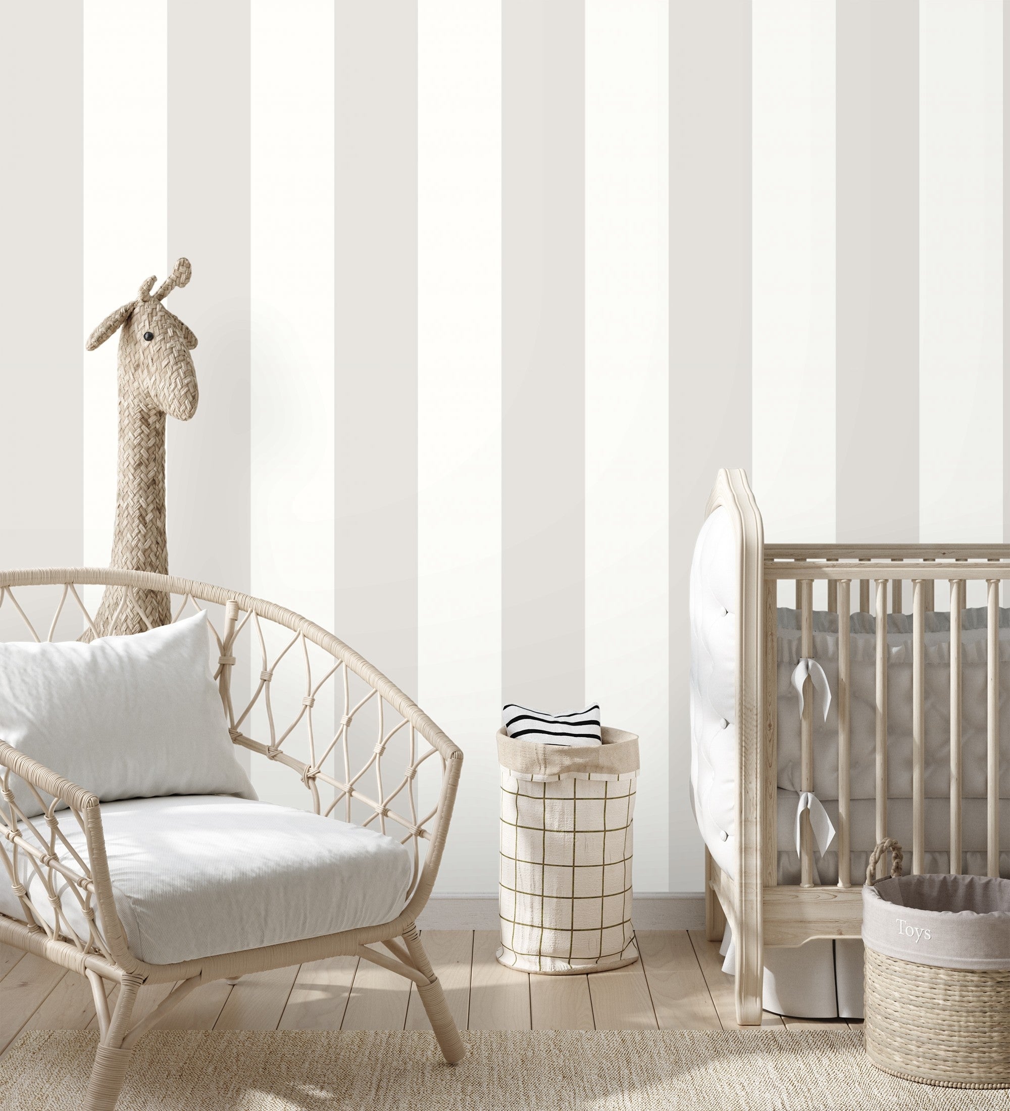 Papel pintado vinílico lavable de rayas anchas grises y blancas con ...