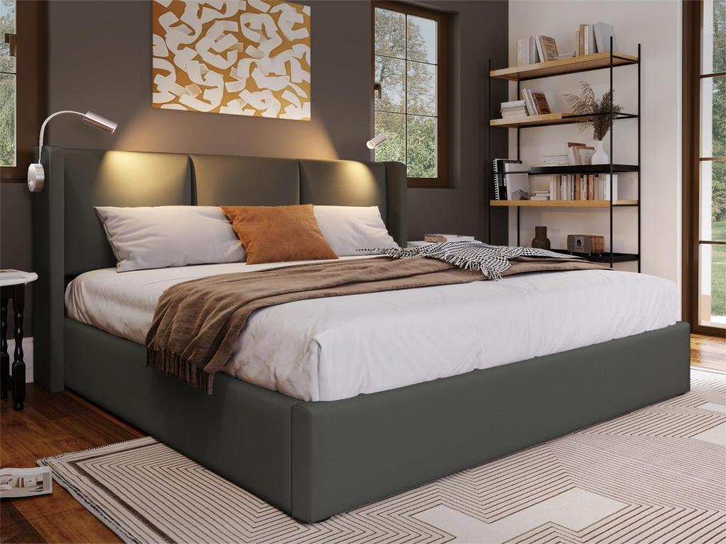 Letto contenitore 160x200 cm in ecopelle - con luci di lettura e prese ...