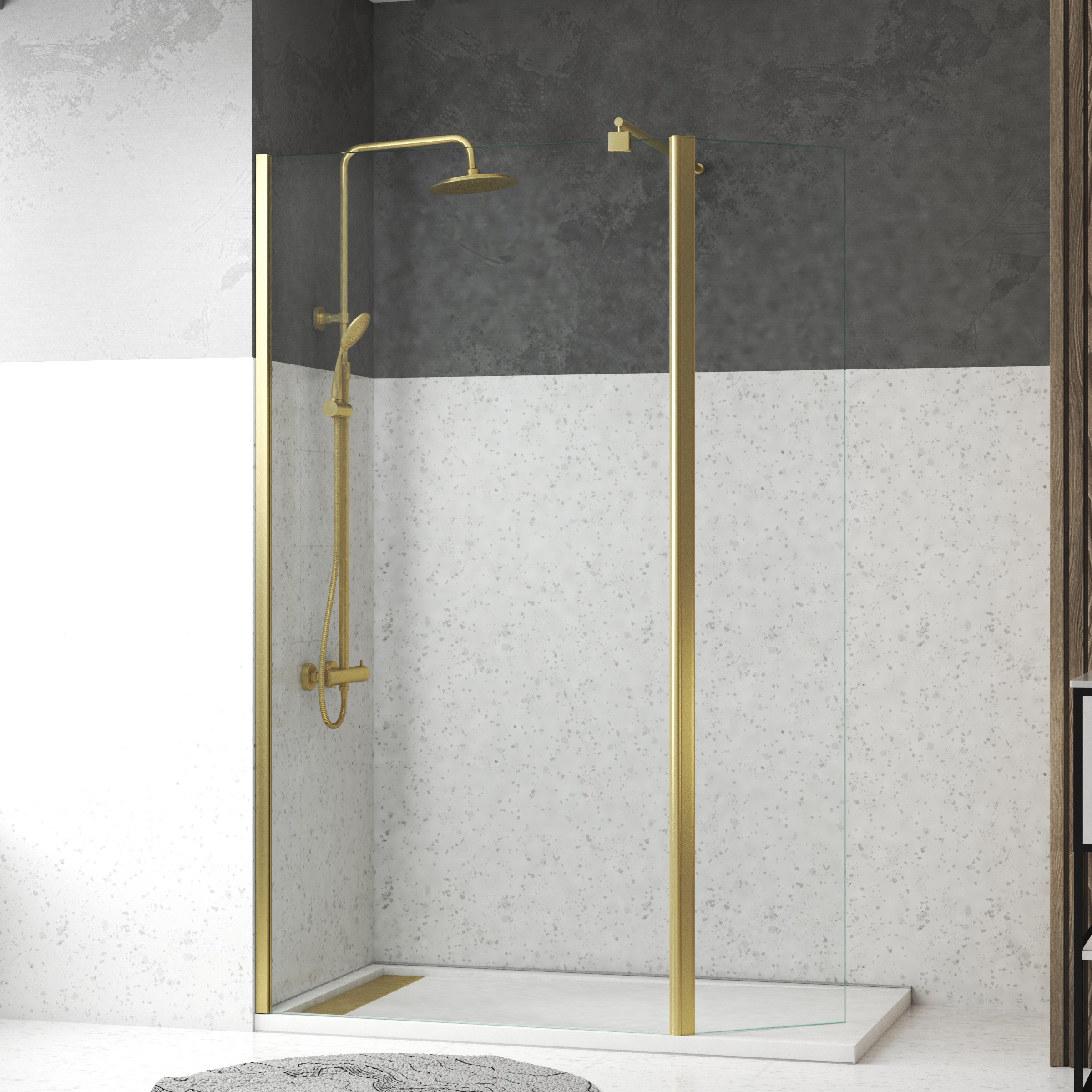 Paroi de Douche et Volet Pivotant 100+40x200 cm - Profilé + Barre de ...