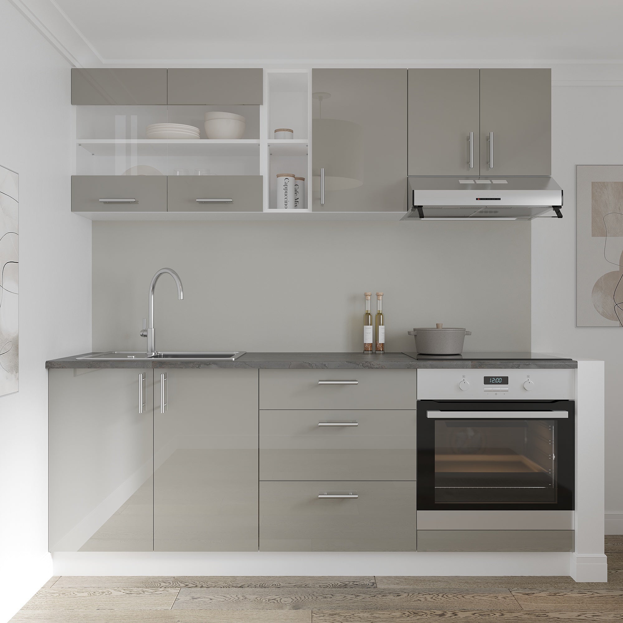 Set Cuisine haaus Karo V12, Gris Brillant/Blanc, MDF, Plan de travail ...