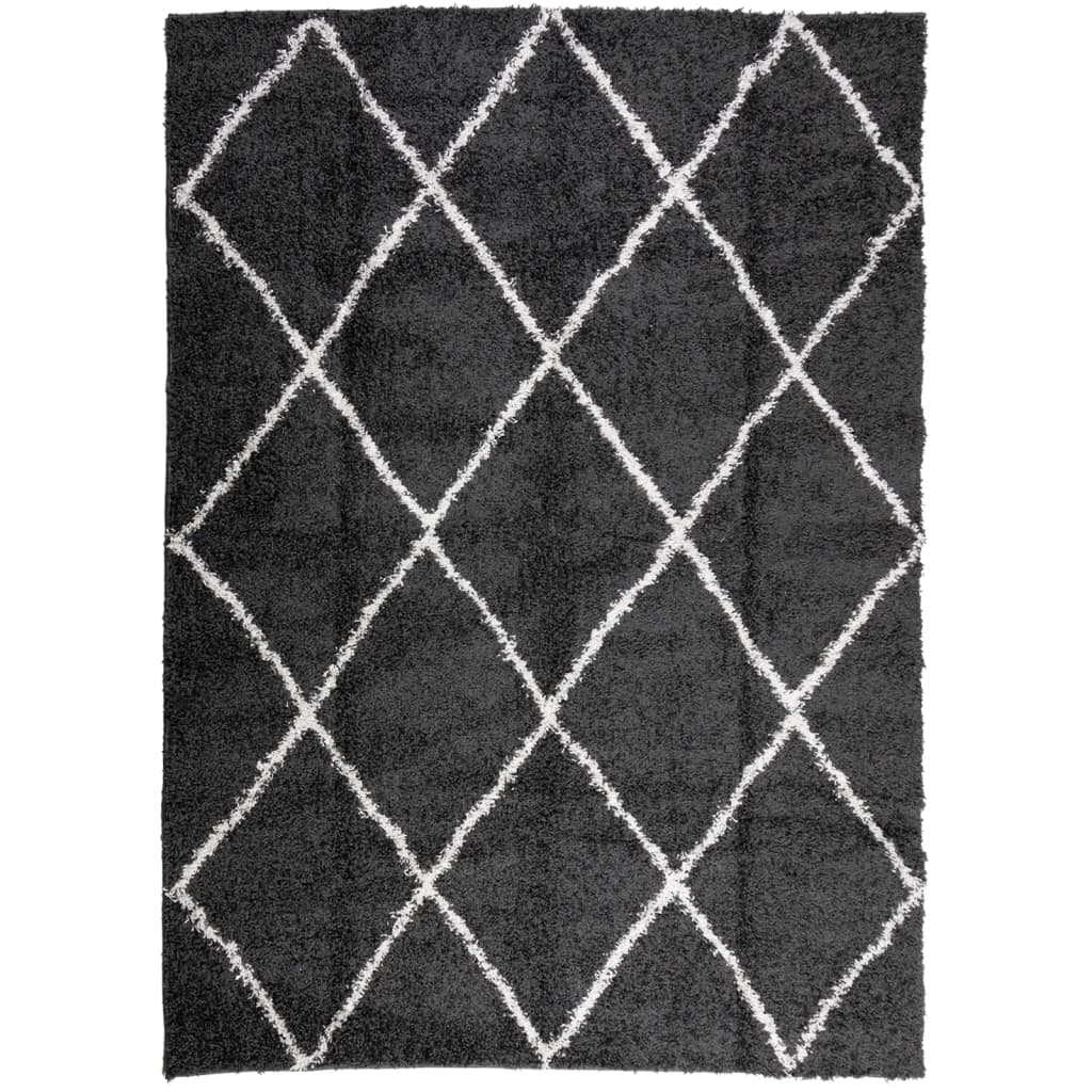 Tapis Salon | Tapis Chambre | Tapis shaggy à poils longs moderne noir et crème 200x280 cm ...