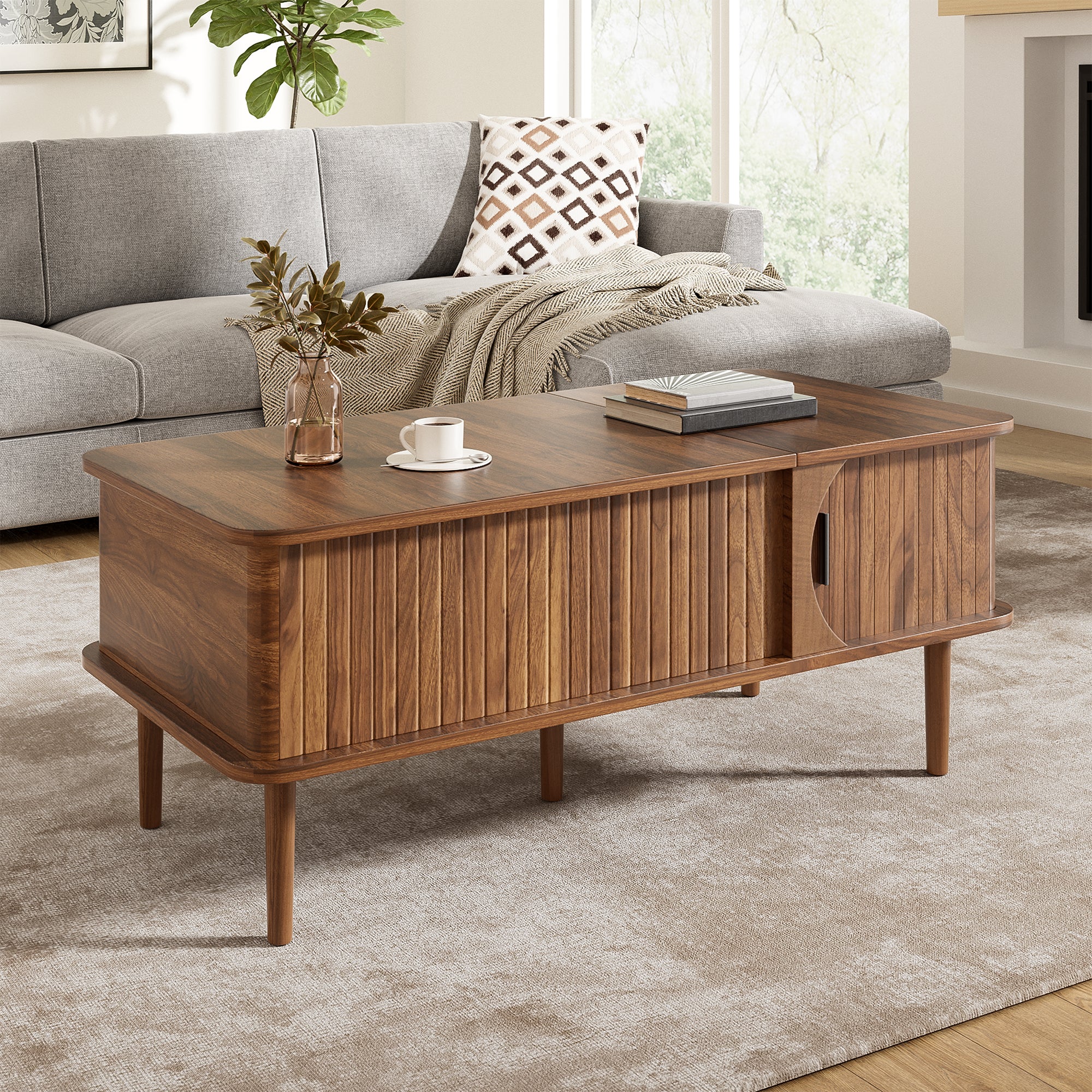 Mesa de centro con tapa elevable y 1 puerta corredera - 100 x 48 x 55,5 ...