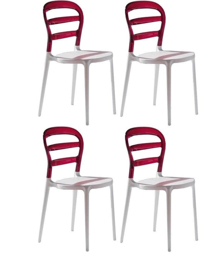 Chaise design laquée blanc et polycarbonate rouge Verza- Lot de 4 ...