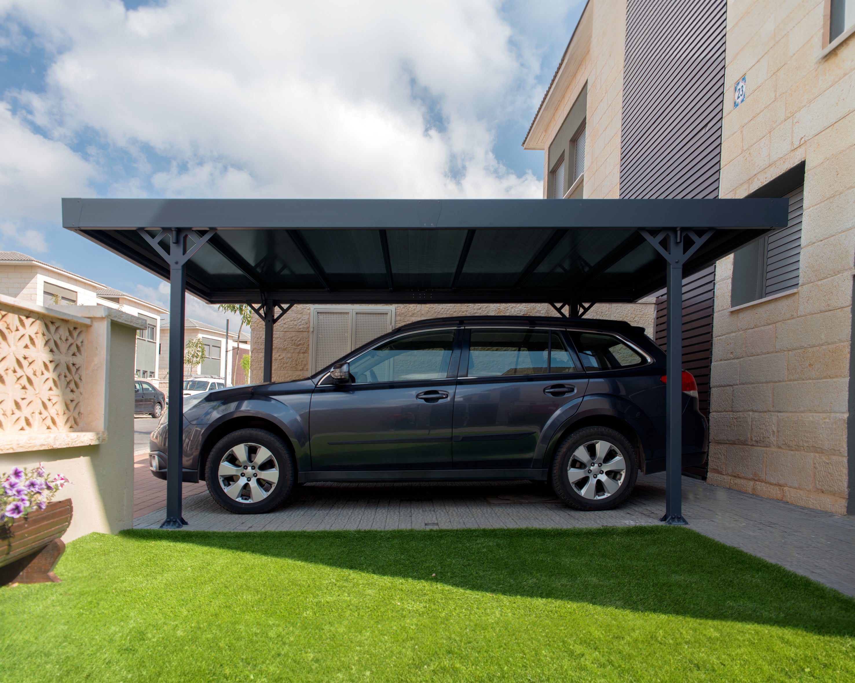 Canopia Carport Palma 4.97 x 2.93 m Gris, Toiture Bronze 496.5 X 292.5 ...