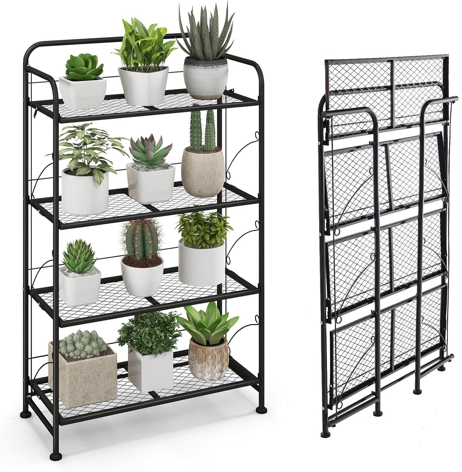 Support de Plante à 4 Niveaux en Métal, Étagère de Plantes Pliante avec ...