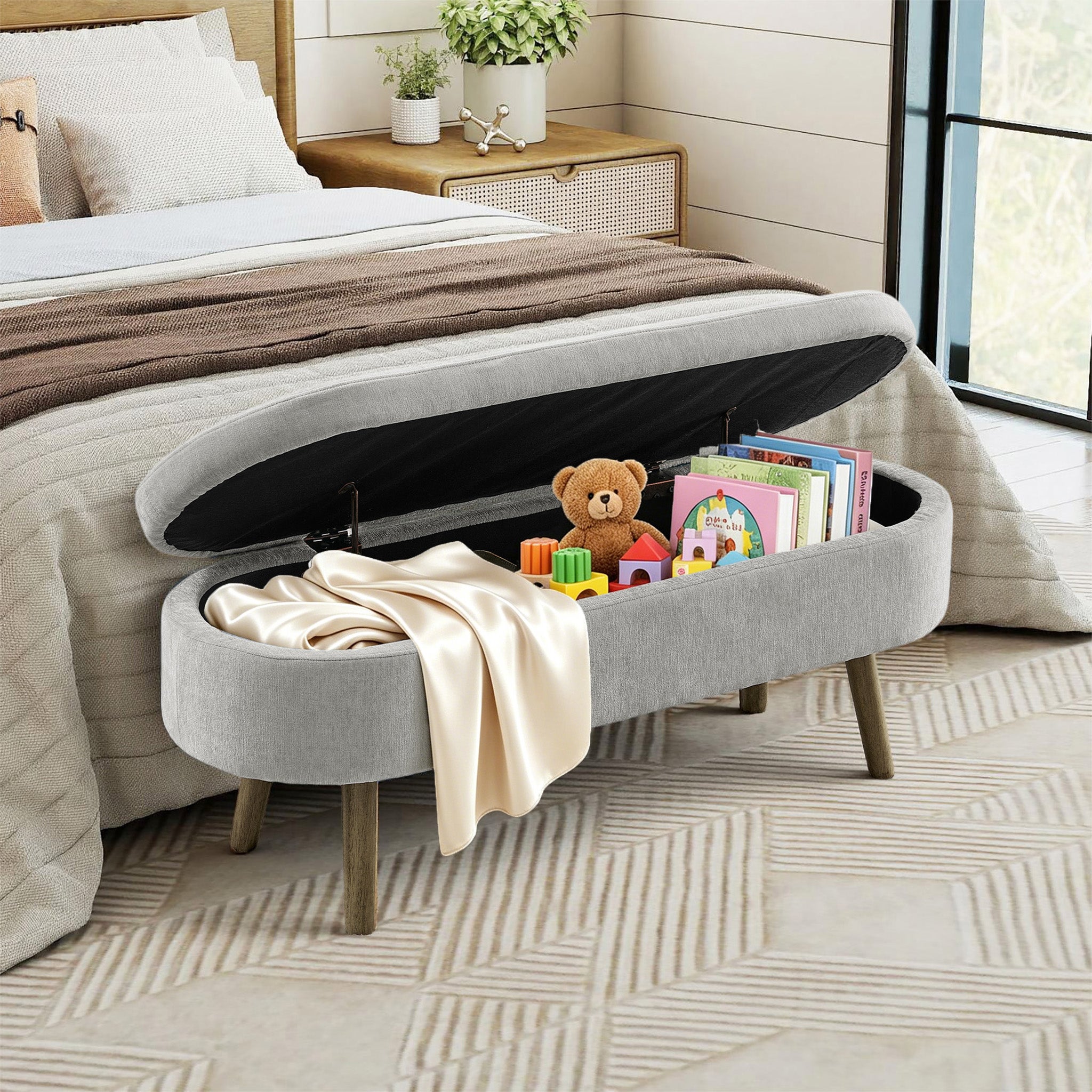 Banc d’intérieur, éclairage LED, grand rangement, gris, bois massif ...