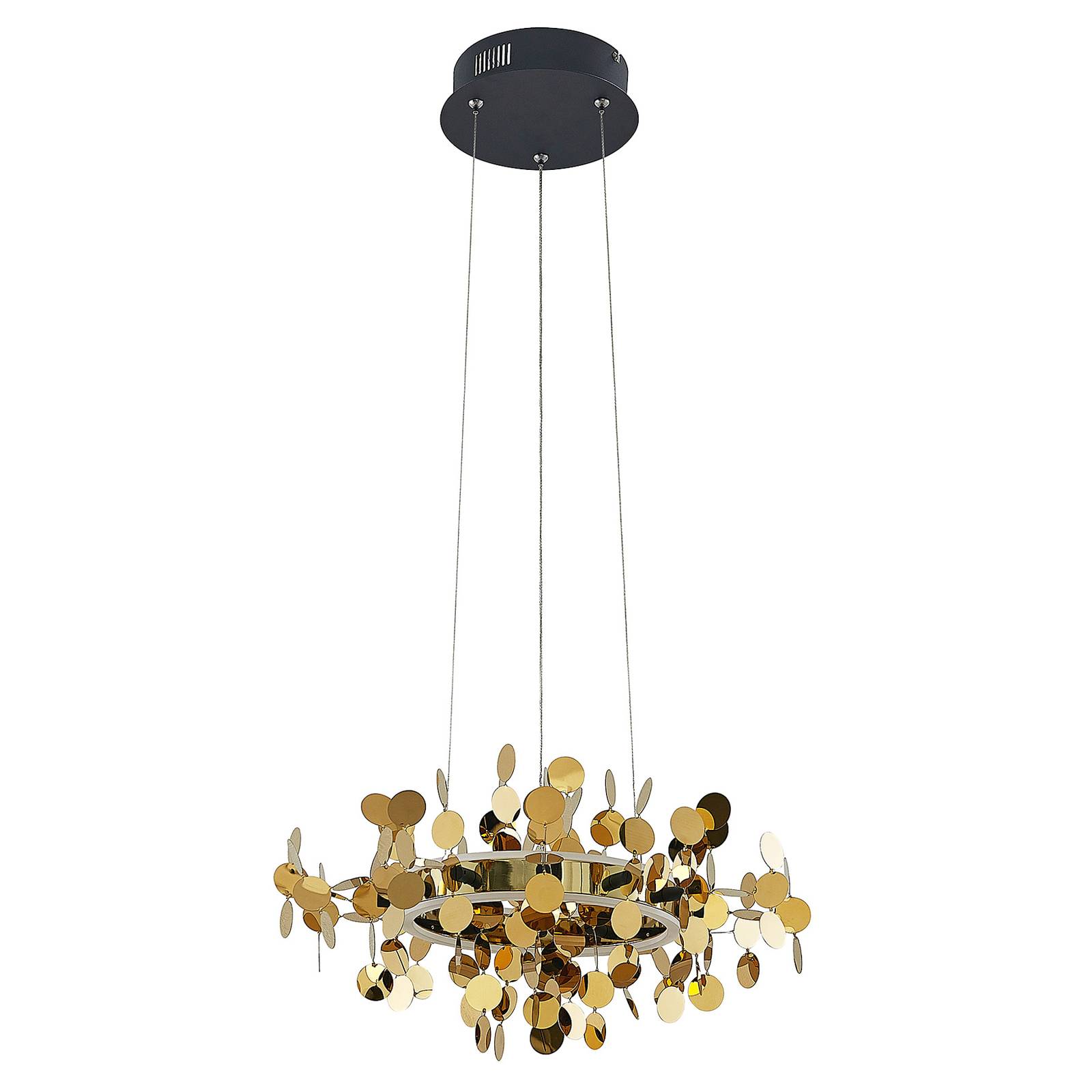 Lucande Glimmo suspension LED, noire, laiton | Leroy Merlin