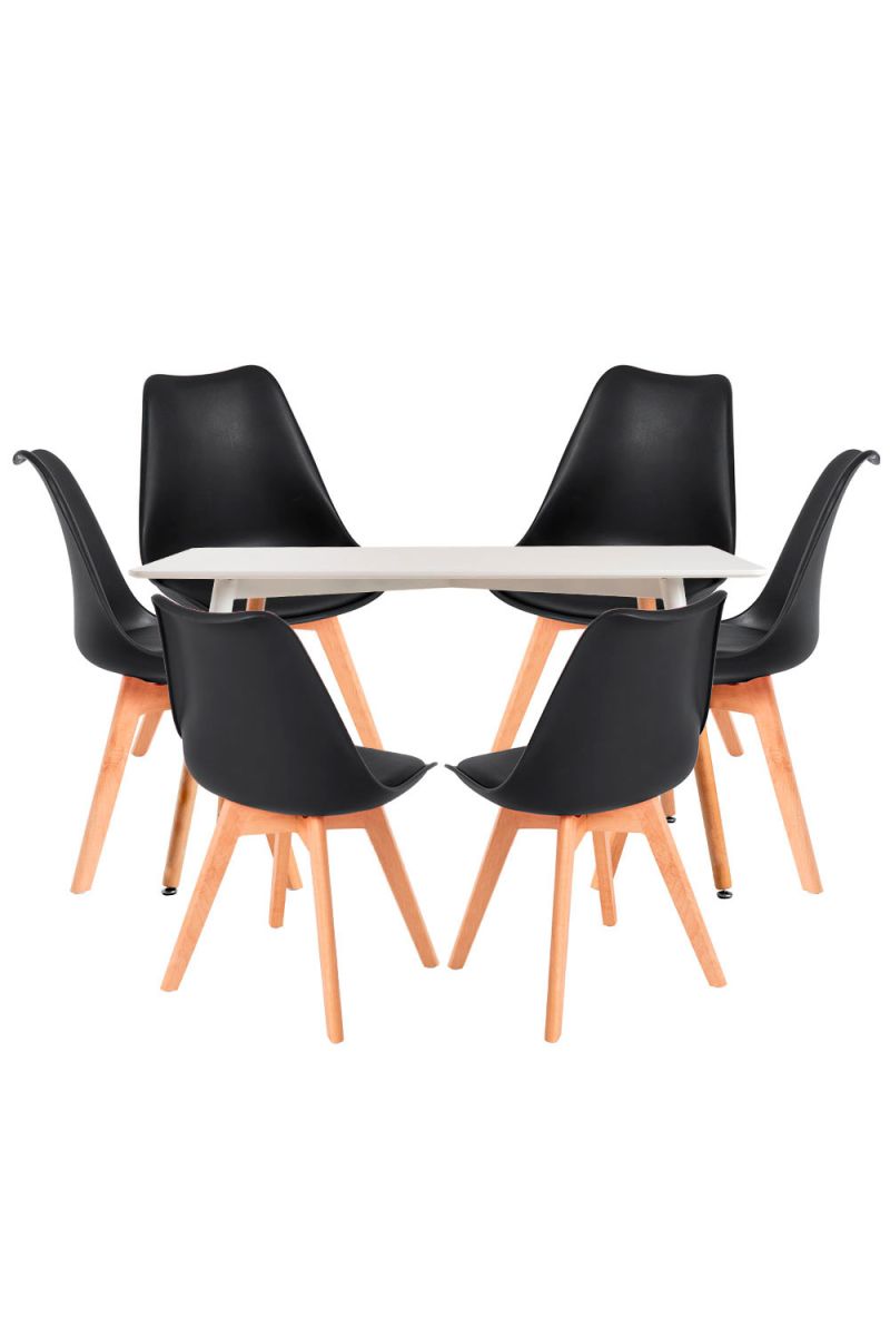 Conjunto Mesa Tower Rectangular 120 x 80 cm Blanca y Pack 6 Sillas Synk Basic - Negro | Leroy Merlin