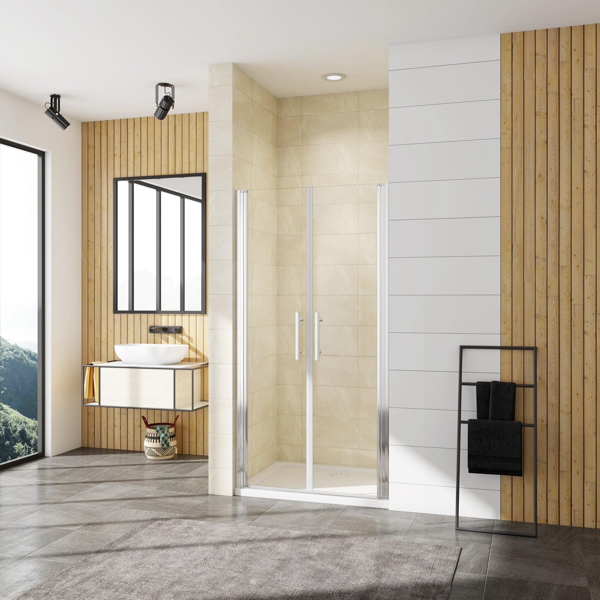 AICA Mampara de Ducha Frontal Abatible Dos Hojas Perfil Cromado Vidrio ...