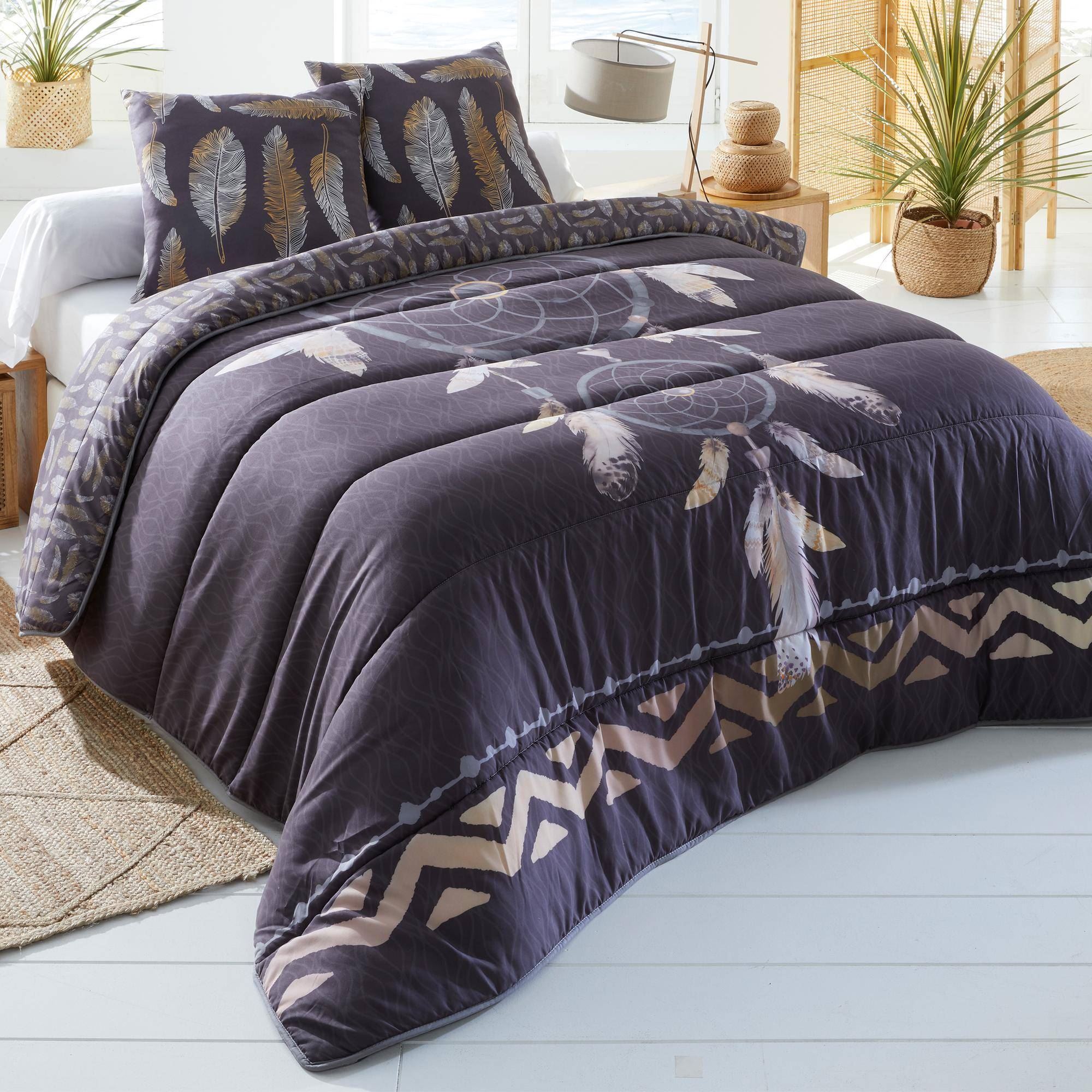 Couette légère ATTRAPE REVE DOUBLE FACE 200x200 noir en polyester ...