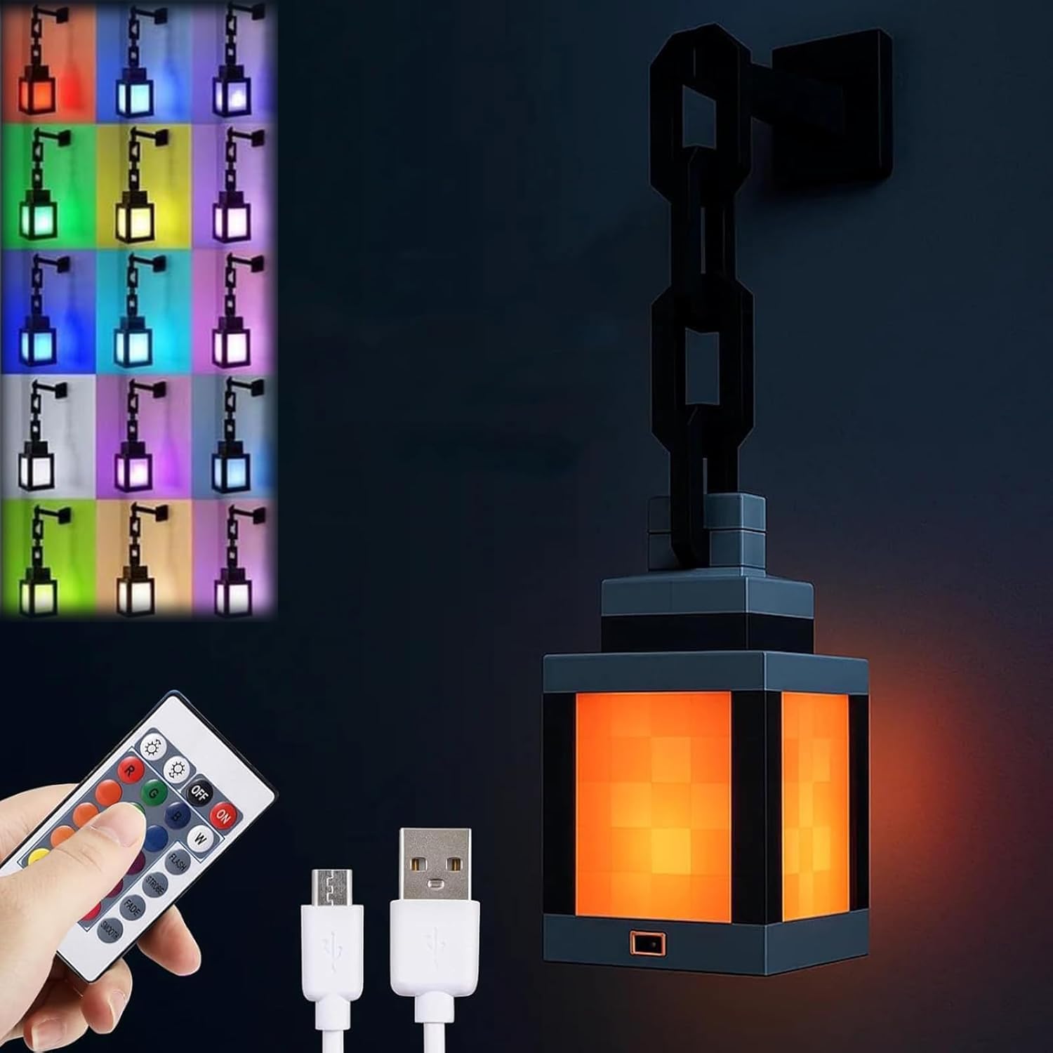 Veilleuse Lanterne PixeliséE 3d, Veilleuse Murale Led Rechargeable 16 ...