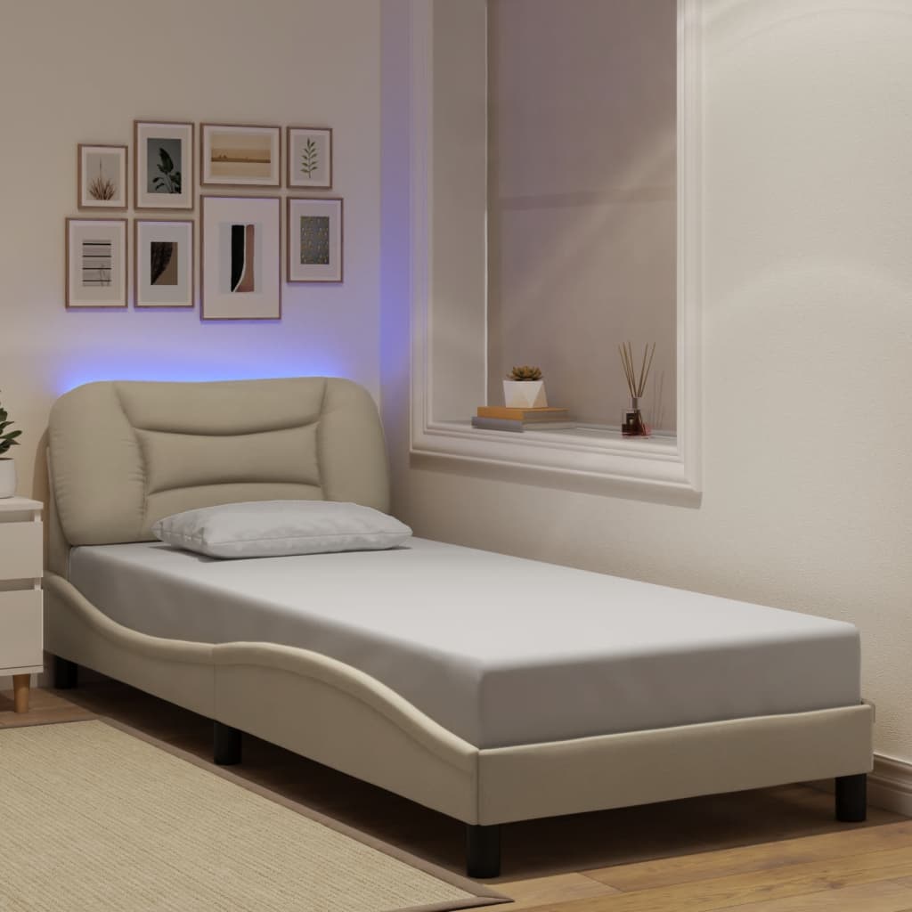 Estructura de cama con luces LED tela crema 90x200 cm | Leroy Merlin