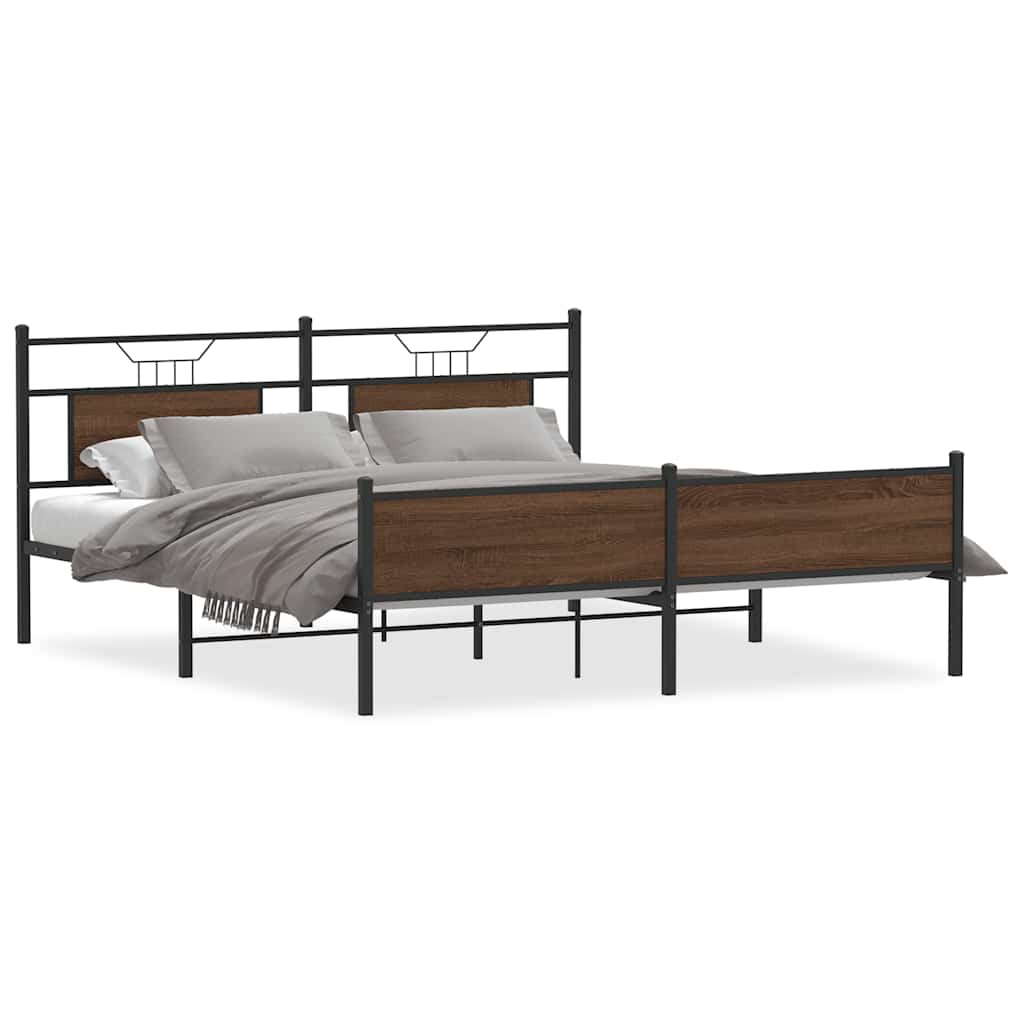 Lit double，Lit adulte，Cadre de lit en métal sans matelas chêne marron ...