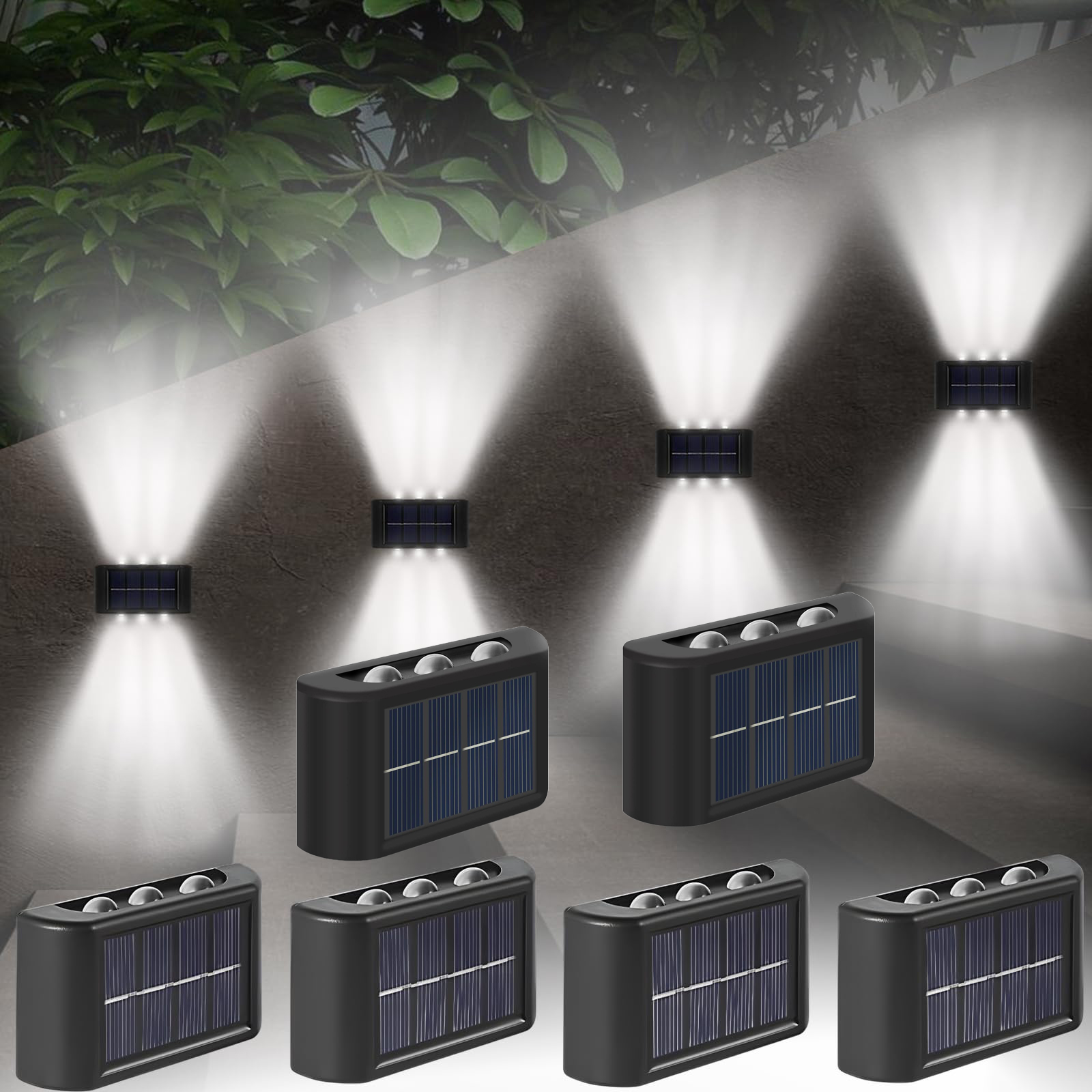 Lot de 6 lampes solaires pour clôture, appliques murales extérieures pour terrasse, escaliers ...