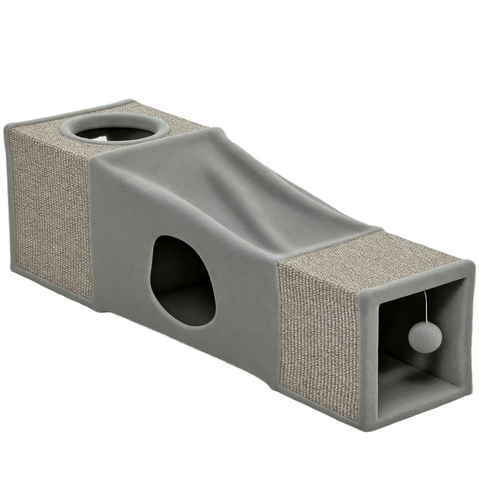 Tunnel pour chat, 2 niches, griffoirs et balles, 98cm x30cm x30cm ...