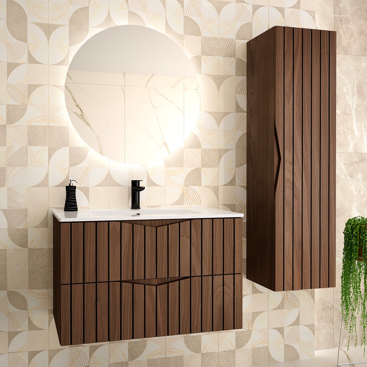 Ensemble meuble simple vasque encastrée 80cm et colonne Siena bois et ...