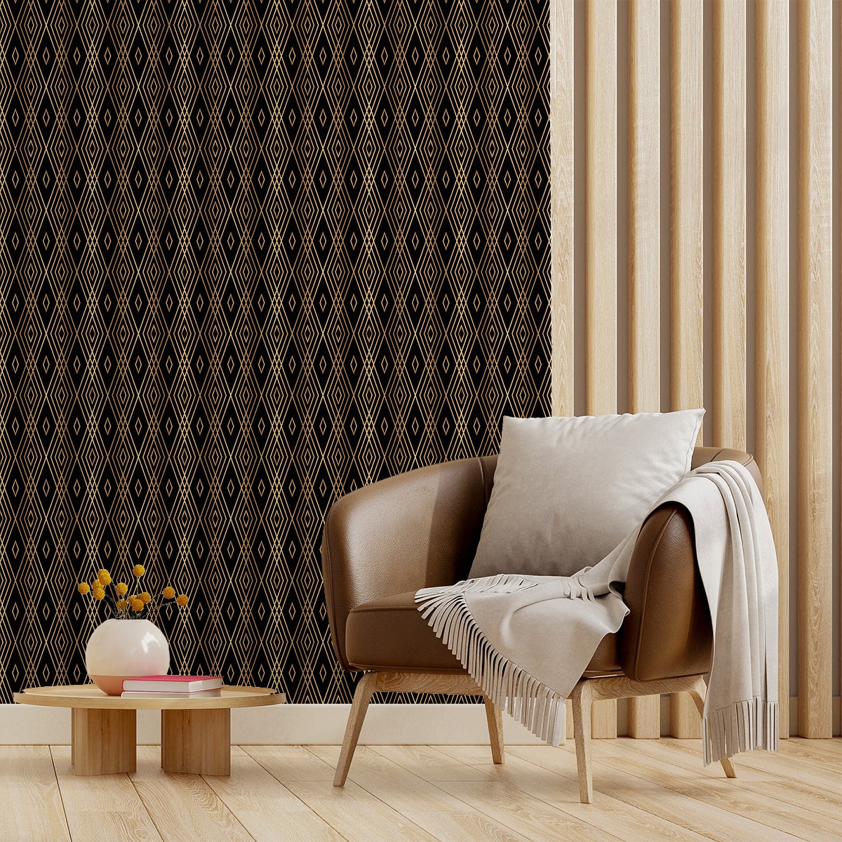 Papel pintado prepegado escandinavo color diamantes negros y efecto ...