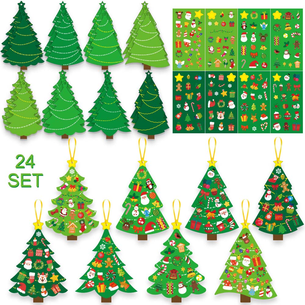 24 sets Kit DIY Árbol de Navidad – Crea tarjetas con pegatinas, perfecto para fiestas de Navidad ...