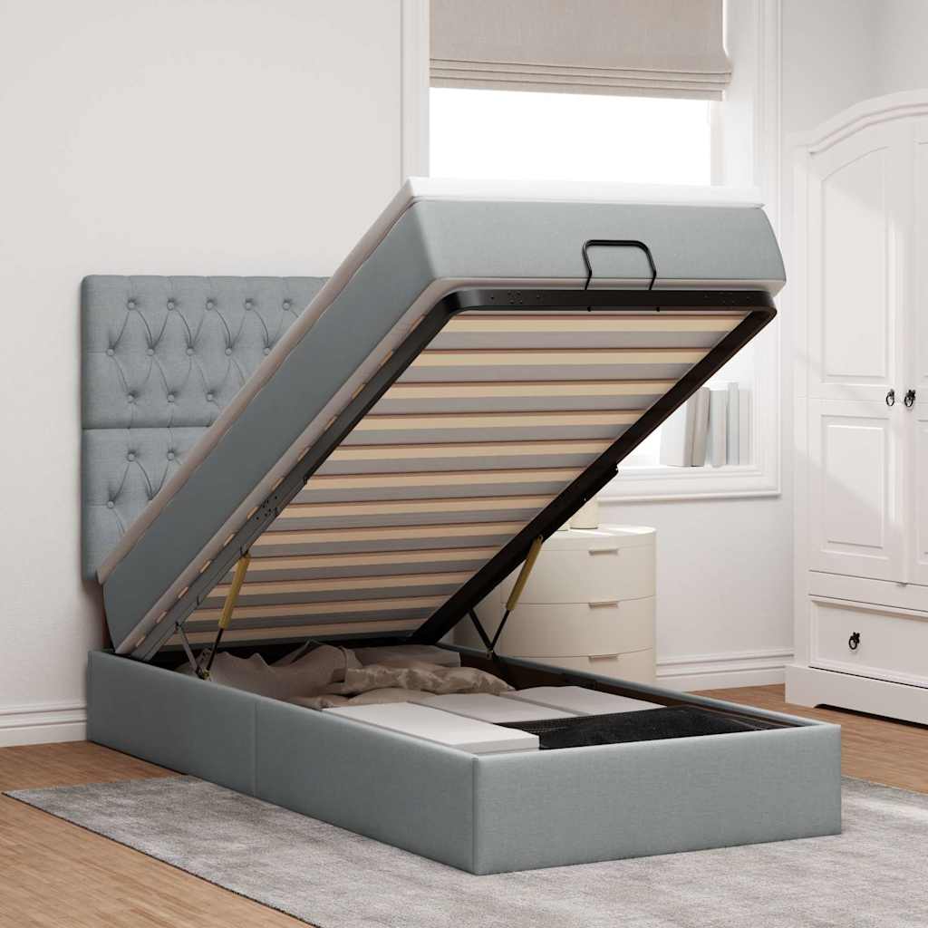 Lit ottoman avec matelas et LED Gris clair 80x200cm tissu | Leroy Merlin