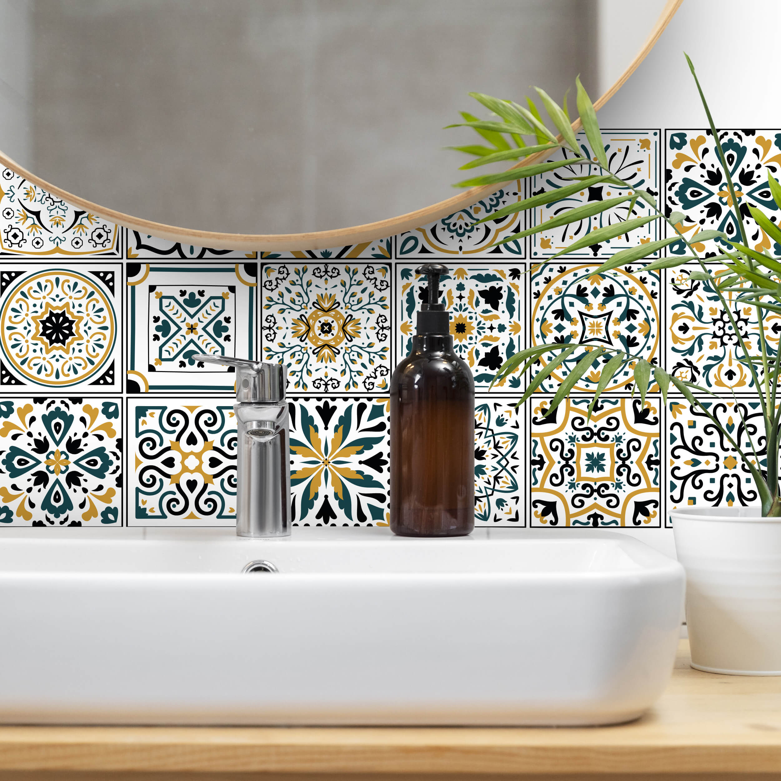 Stickers carrelage carreaux de ciment vintage 10x10cm - Kit de 36 ...