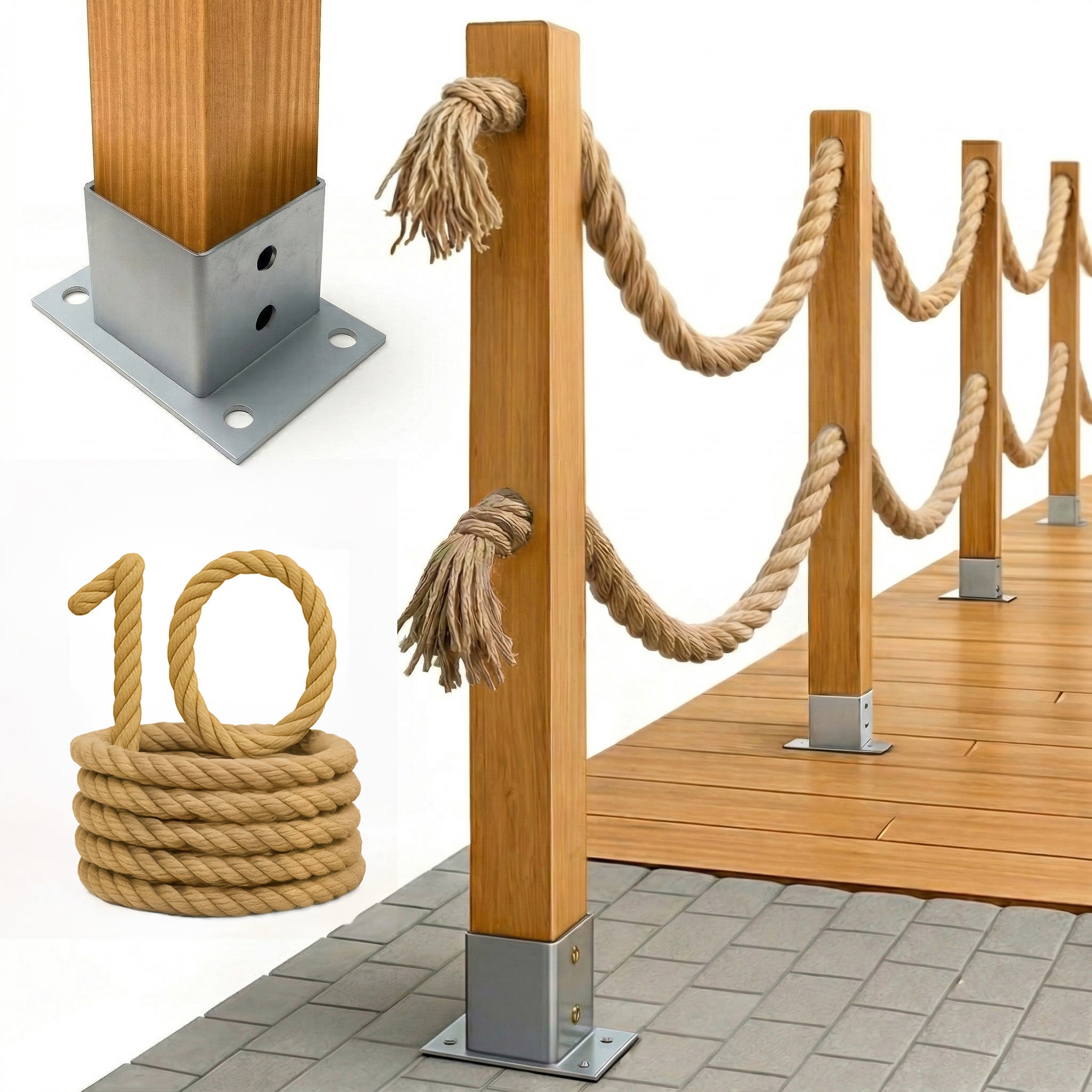 BOGATECO Clôture Nautique 10m - Garde-corps de Jardin Double Corde Jute ...